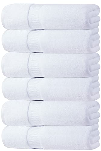 Oakias 6 Pack White Hand Towels – 16 x 28 Inches – 600 GSM Quality – Highly Absorbent & Soft Gym Towels