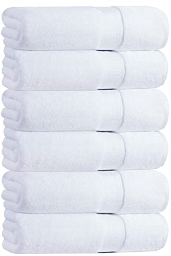 Oakias 6 Pack White Hand Towels – 16 x 28 Inches – 600 GSM Quality – Highly Absorbent & Soft Gym Towels