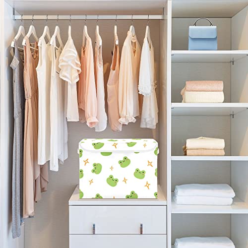 Krafig Cartoon Animal Frog Foldable Storage Box Large Cube Organizer Bins Containers Baskets with Lids Handles for Closet Organization, Shelves, Clothes, Toys