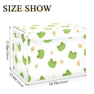 Krafig Cartoon Animal Frog Foldable Storage Box Large Cube Organizer Bins Containers Baskets with Lids Handles for Closet Organization, Shelves, Clothes, Toys