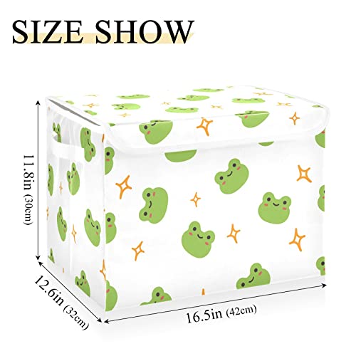 Krafig Cartoon Animal Frog Foldable Storage Box Large Cube Organizer Bins Containers Baskets with Lids Handles for Closet Organization, Shelves, Clothes, Toys