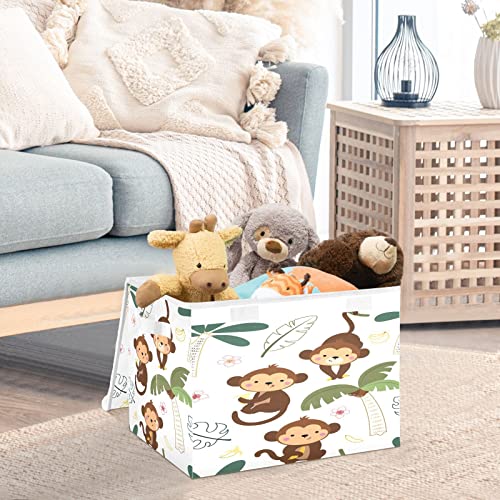 Krafig Cartoon Animal Monkey Foldable Storage Box Large Cube Organizer Bins Containers Baskets with Lids Handles for Closet Organization, Shelves, Clothes, Toys