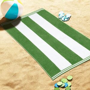 SUPERIOR 100% Oversized Striped Cotton Beach Towel Set, Basics Beach Towels for Bathroom, Dorm, Beach, Camping, Pool, Swimming, Kids, Vacation, Cabana Collection, 34" x 64", Green