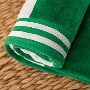 SUPERIOR 100% Oversized Striped Cotton Beach Towel Set, Basics Beach Towels for Bathroom, Dorm, Beach, Camping, Pool, Swimming, Kids, Vacation, Cabana Collection, 34" x 64", Green