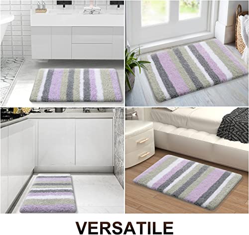 Buganda Microfiber Striped Bathroom Rugs Bath Mat, Extra Thick, Soft and Shaggy, Absorbent, Machine Washable, Anti-Slip Bath Rugs for Bathroom, Tub and Shower, 24x16, Purple-Grey