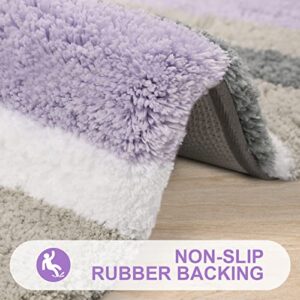 Buganda Microfiber Striped Bathroom Rugs Bath Mat, Extra Thick, Soft and Shaggy, Absorbent, Machine Washable, Anti-Slip Bath Rugs for Bathroom, Tub and Shower, 24x16, Purple-Grey