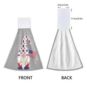 Patriotic Gnomes Kitchen Hanging Hand Towels,Memorial Day 4th of July Absorbent Tie Towel with Loop 2 PCS Kitchen Linen Sets for Bathroom Restroom Home Decor