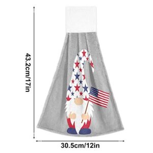 Patriotic Gnomes Kitchen Hanging Hand Towels,Memorial Day 4th of July Absorbent Tie Towel with Loop 2 PCS Kitchen Linen Sets for Bathroom Restroom Home Decor