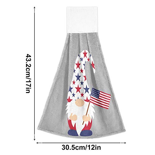 Patriotic Gnomes Kitchen Hanging Hand Towels,Memorial Day 4th of July Absorbent Tie Towel with Loop 2 PCS Kitchen Linen Sets for Bathroom Restroom Home Decor