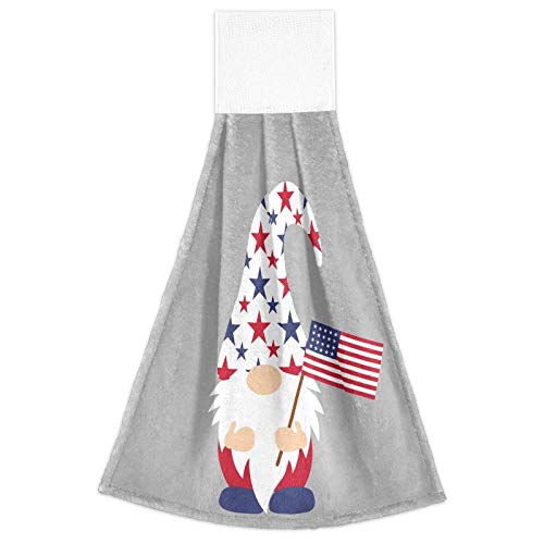 Patriotic Gnomes Kitchen Hanging Hand Towels,Memorial Day 4th of July Absorbent Tie Towel with Loop 2 PCS Kitchen Linen Sets for Bathroom Restroom Home Decor