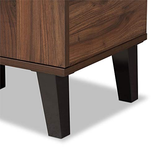 Pemberly Row Mid-Century Modern Two-Tone Walnut Brown and Grey Finished Wood 1-Door Shoe Cabinet