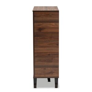 Pemberly Row Mid-Century Modern Two-Tone Walnut Brown and Grey Finished Wood 1-Door Shoe Cabinet