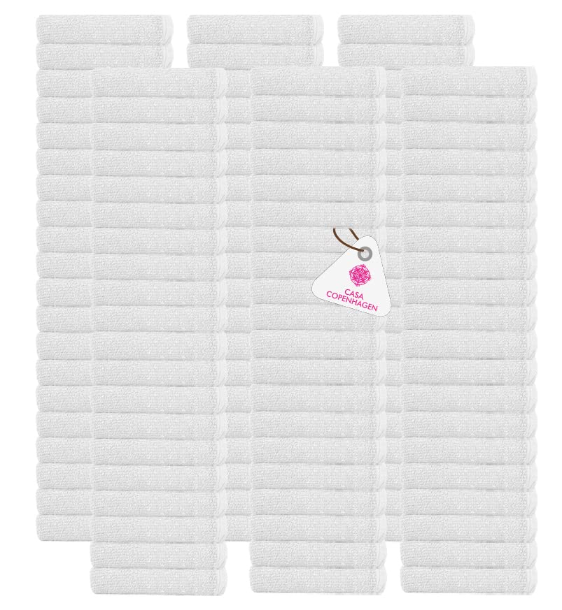 CASA COPENHAGEN-Basics 100 Pack Solid Towel White Premium Wash Cloth Towels- White Face Towels