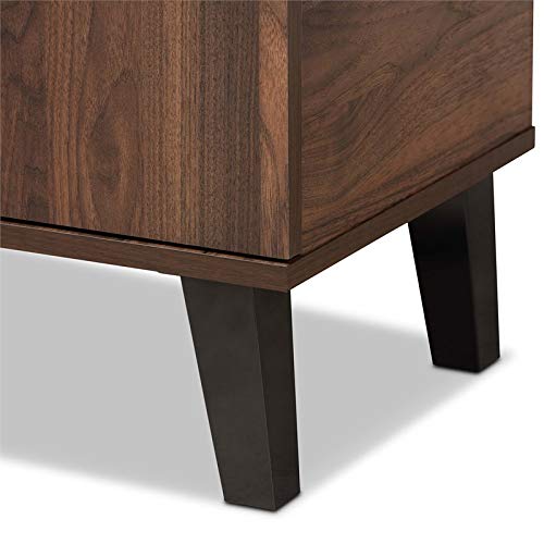 Pemberly Row Mid-Century Modern Two-Tone Walnut Brown and Grey Finished Wood 2-Door Shoe Cabinet