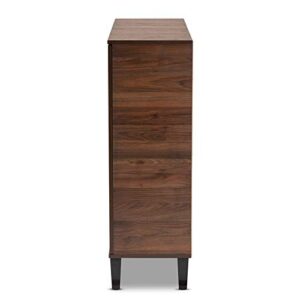 Pemberly Row Mid-Century Modern Two-Tone Walnut Brown and Grey Finished Wood 2-Door Shoe Cabinet