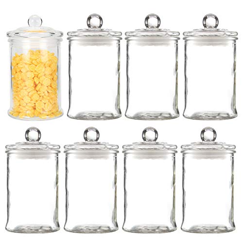 Maredash Glass Apothecary Jars,Bathroom Storage Organizer with lids - Glass canisters Jar Cotton Ball Holder Set of 8