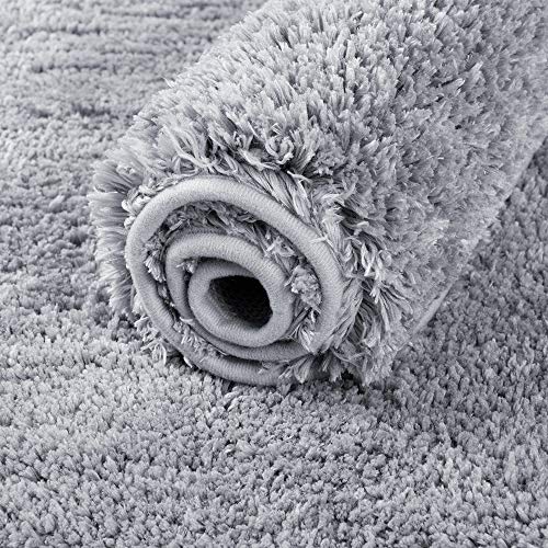 Walensee Bathroom Rug Non Slip Bath Mat for Bathroom (16 x 24, Grey) Water Absorbent Soft Microfiber Shaggy Bathroom Mat Machine Washable Bath Rug for Bathroom Thick Plush Rugs for Shower