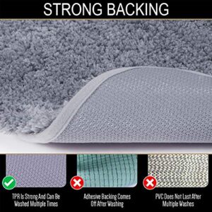 Walensee Bathroom Rug Non Slip Bath Mat for Bathroom (16 x 24, Grey) Water Absorbent Soft Microfiber Shaggy Bathroom Mat Machine Washable Bath Rug for Bathroom Thick Plush Rugs for Shower