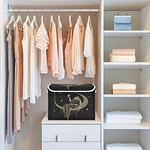 Krafig Moon Girl Foldable Storage Box Large Cube Organizer Bins Containers Baskets with Lids Handles for Closet Organization, Shelves, Clothes, Toys