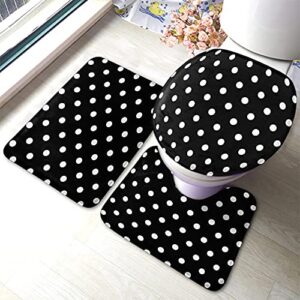 wondertify white polka dot bathroom antiskid pad geometric round shape 3 pieces bathroom rugs set, bath mat+contour+toilet lid cover black