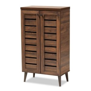 baxton studio salma modern and contemporary walnut brown finished wood 2-door shoe storage cabinet