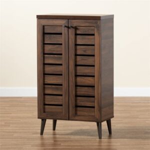 Baxton Studio Salma Modern and Contemporary Walnut Brown Finished Wood 2-Door Shoe Storage Cabinet