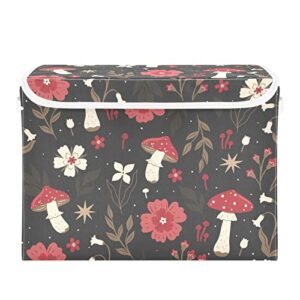 krafig cartoon vintage plant mushroom foldable storage box large cube organizer bins containers baskets with lids handles for closet organization, shelves, clothes, toys