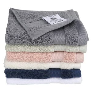 A1HC Towels Cotton Washcloths Set 100% Organic Cotton, GOTS Certified Premium Quality Face Cloths, Feather Touch Technology Highly Absorbent and Soft Feel Fingertip Towels, Pack of 6