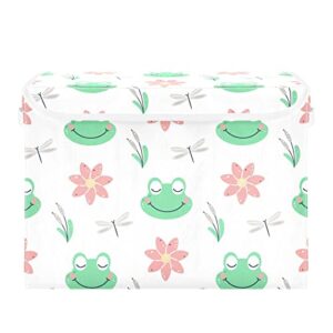 krafig cartoon funny animal frog foldable storage box large cube organizer bins containers baskets with lids handles for closet organization, shelves, clothes, toys