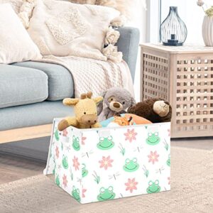 Krafig Cartoon Funny Animal Frog Foldable Storage Box Large Cube Organizer Bins Containers Baskets with Lids Handles for Closet Organization, Shelves, Clothes, Toys