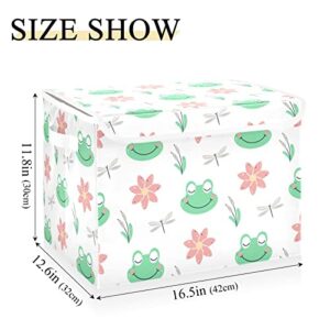 Krafig Cartoon Funny Animal Frog Foldable Storage Box Large Cube Organizer Bins Containers Baskets with Lids Handles for Closet Organization, Shelves, Clothes, Toys