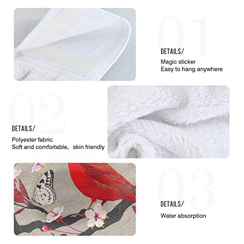 Cardinal and Blooming Cherry Kitchen Hand Towel Home Decorative Hanging Tie Towels 2PCS Super Soft Absorbent WashCloth Tie Towels for Home Bathroom Farmhouse Housewarming Tabletop, 12x17Inches