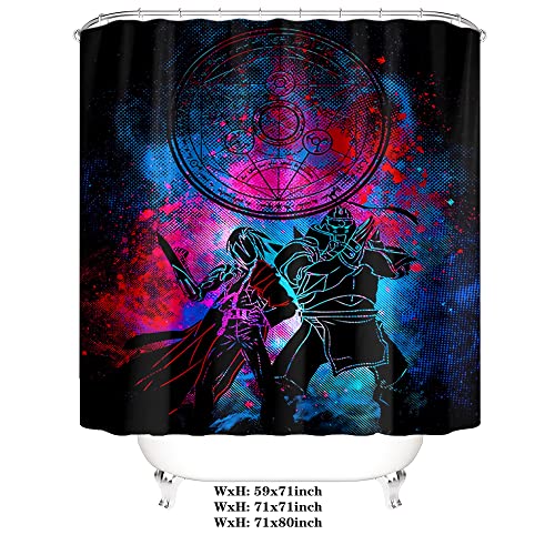 4 Piece Cool Anime Shower Curtain Sets with Non-Slip Rugs, Toilet Lid Cover, Bath Mat and 12 Hooks, Bathroom Decor Set Accessories Waterproof Shower Curtains