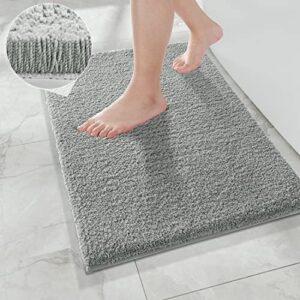 yimobra bathroom rugs, extra soft comfortable bath rugs, non-slip, water absorbent and thick bathroom floor mat, machine washine, shaggy rugs for shower bathtubs, 24"x17", pure grey