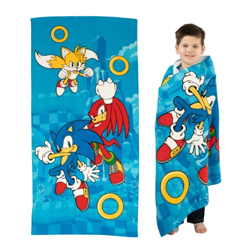 Franco Sonic The Hedgehog Anime Super Soft Lightweight 100% Recycled Bath/Pool/Beach Towel Made from Recycled Plastic Bottles, 58 in x 28 in, (100% Official Licensed Sonic The Hedgehog Product)