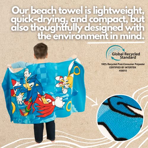 Franco Sonic The Hedgehog Anime Super Soft Lightweight 100% Recycled Bath/Pool/Beach Towel Made from Recycled Plastic Bottles, 58 in x 28 in, (100% Official Licensed Sonic The Hedgehog Product)