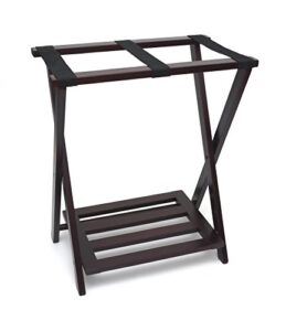 lipper international 502e right height folding luggage rack with bottom shelf, espresso finish