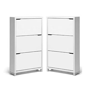 home square 3 shelf wood shoe cabinet set in white (set of 2)