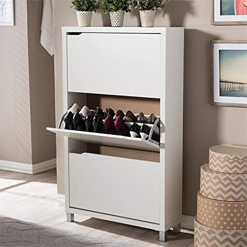 Home Square 3 Shelf Wood Shoe Cabinet Set in White (Set of 2)