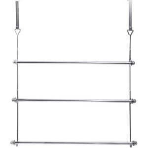 MyGift 3 Tier Silver Metal Over The Door Bathroom Towel Rack, Small Space Extra Storage Towel Bar Hanger