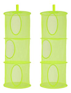 sutinban 2 pcs hanging mesh storage basket for kids room, bathroom and balcony, foldable corner space saver organizer 3 tier, for organizing plush toys, gloves, hats, socks storage(green)