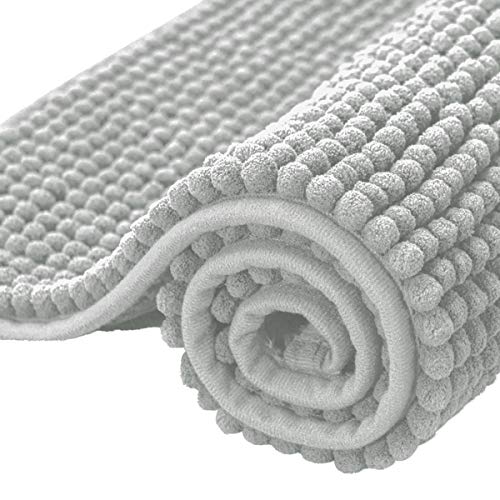 subrtex Bathroom Rugs Chenille Bath Rug Soft Short Plush Bath Mat Soft Shower Mat Water Absorbent Shower Mat Quick Dry Machine Washable(Light Gray,16" x 24")