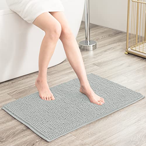 subrtex Bathroom Rugs Chenille Bath Rug Soft Short Plush Bath Mat Soft Shower Mat Water Absorbent Shower Mat Quick Dry Machine Washable(Light Gray,16" x 24")