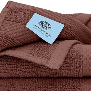 White Classic Luxury Hand Towels | 6 Pack Luxury Cotton Washcloths | 12 Pack Bundle (Brown)