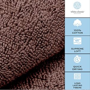 White Classic Luxury Hand Towels | 6 Pack Luxury Cotton Washcloths | 12 Pack Bundle (Brown)