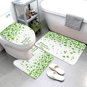 Casdseci 4Pcs Green St. Patrick's Day Shower Curtains Set with Non-Slip Rugs, Toilet Lid Cover and Bath Mat, Lucky Shamrocks Waterproof Bathroom Curtain with 12 Hooks 72 x 72 Inch