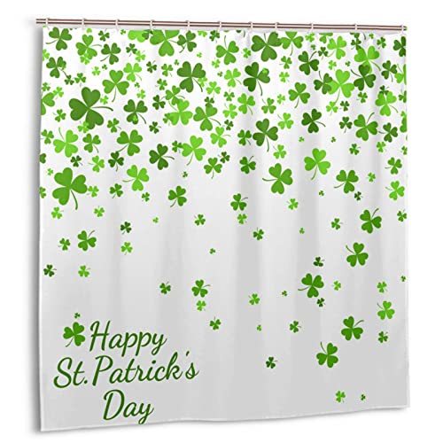 Casdseci 4Pcs Green St. Patrick's Day Shower Curtains Set with Non-Slip Rugs, Toilet Lid Cover and Bath Mat, Lucky Shamrocks Waterproof Bathroom Curtain with 12 Hooks 72 x 72 Inch