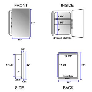 Mirrors and More 16" x 22" Medicine Cabinets for Bathroom with Mirror - Frameless Pencil Edge, Recessed, Modern Home Décor, Polish Edge, Non Adjustable Shelves