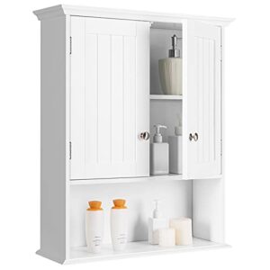 tangkula bathroom wall cabinet, wooden hanging storage cabinet with doors & shelves, multipurpose storage cabinet for bathroom kitchen living room, wall mounted bathroom medicine cabinet