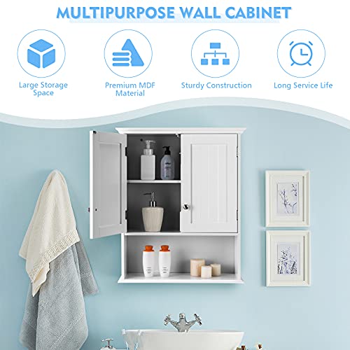 Tangkula Bathroom Wall Cabinet, Wooden Hanging Storage Cabinet with Doors & Shelves, Multipurpose Storage Cabinet for Bathroom Kitchen Living Room, Wall Mounted Bathroom Medicine Cabinet